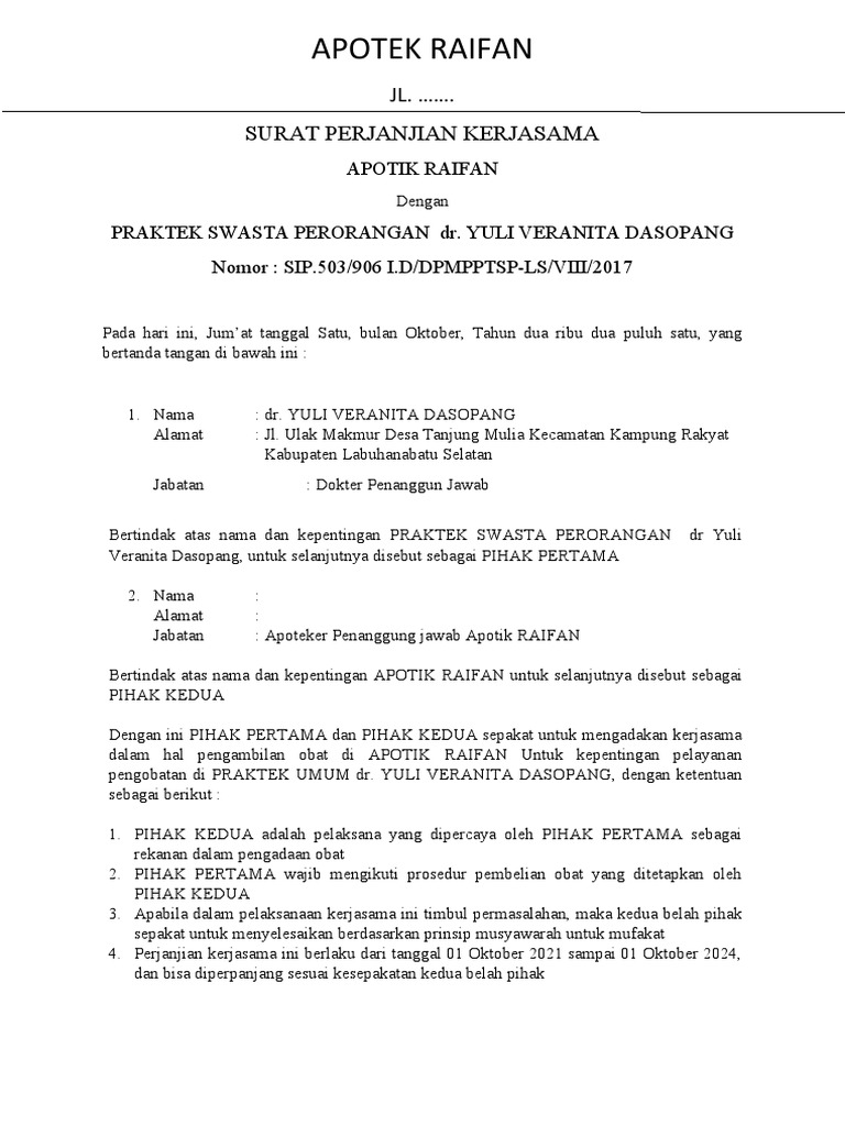 Perjanjian Kerjasama Apotik | PDF | Hukum | Pengembangan Diri