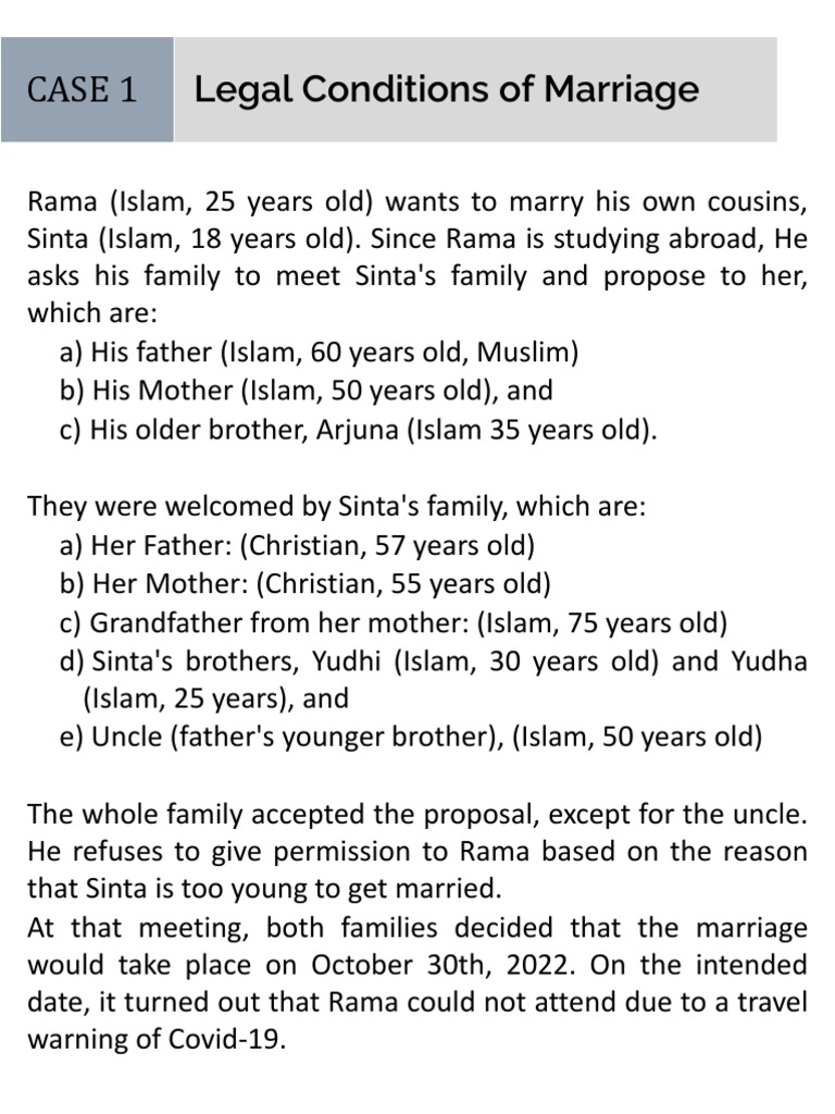 Legal Conditions of Marriage: Case 1 | PDF