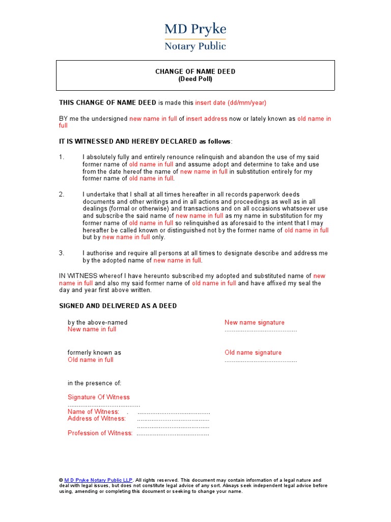 Free Legal Name Change by Deed Poll Download 1 | Download Free PDF ...