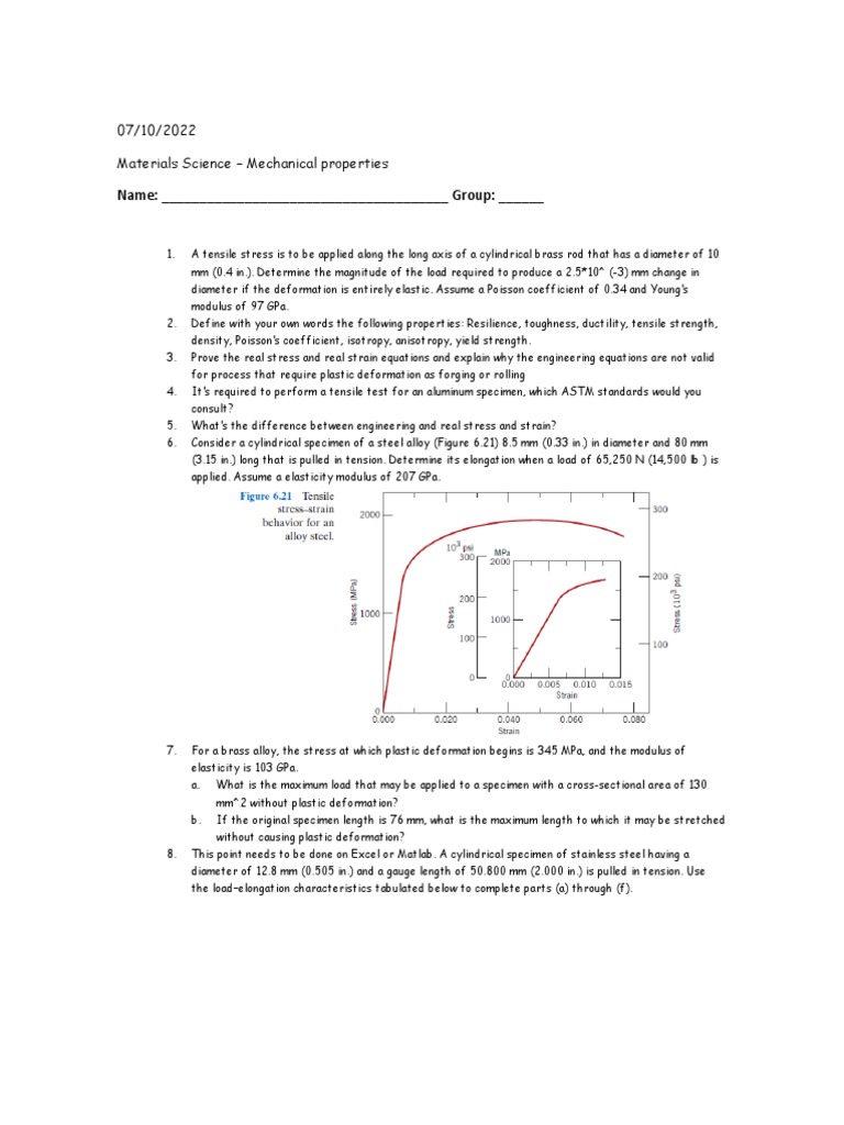 Taller 3 - Propiedades Mecánicas | Download Free PDF | Deformation (Engineering) | Ultimate ...