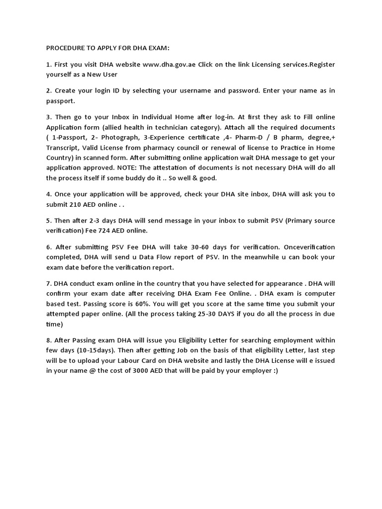 DHA Exam Application Process Guide | PDF