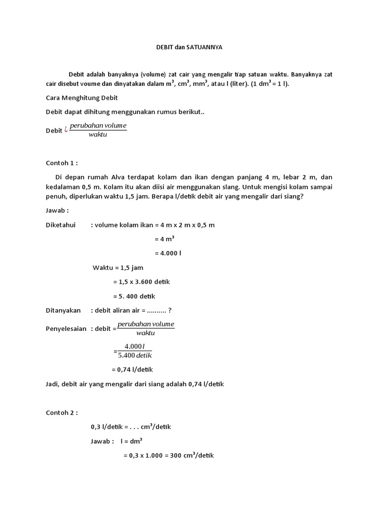 Tugas Matematika Debit Air | PDF | Metode & Bahan Ajar