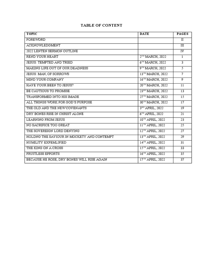 2022 Lenten Sermon Outline | PDF | Lent | New Covenant