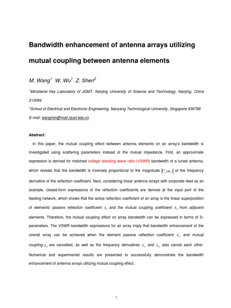 Bandwidth Enhancement of Antenna Arrays Utilizing Mutual Coupling ...