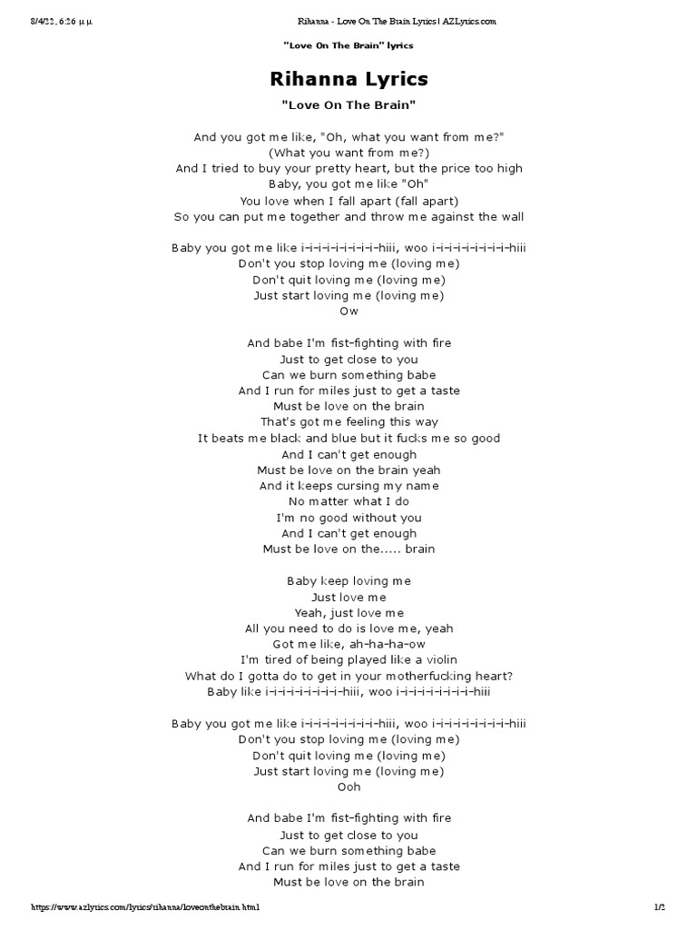 Rihanna - Love On The Brain Lyrics | PDF | Music Industry | Recorded Music