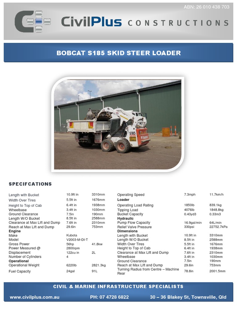 Bobcat s185 Skid Steer Loader | PDF | Loader (Equipment) | Vehicle ...