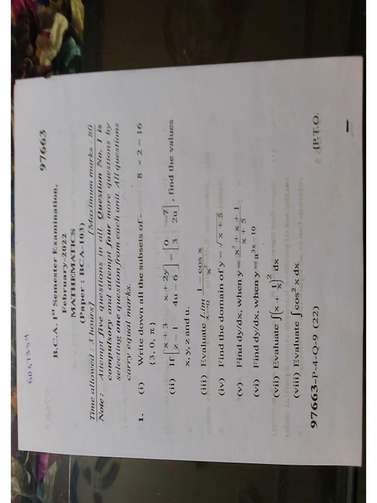 Mdu Sem 1 Maths | PDF