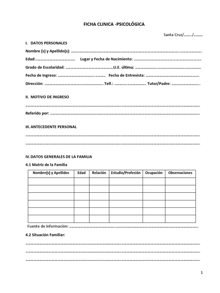 Ficha Clinica Psicológica | PDF | Enfermedades y trastornos humanos ...