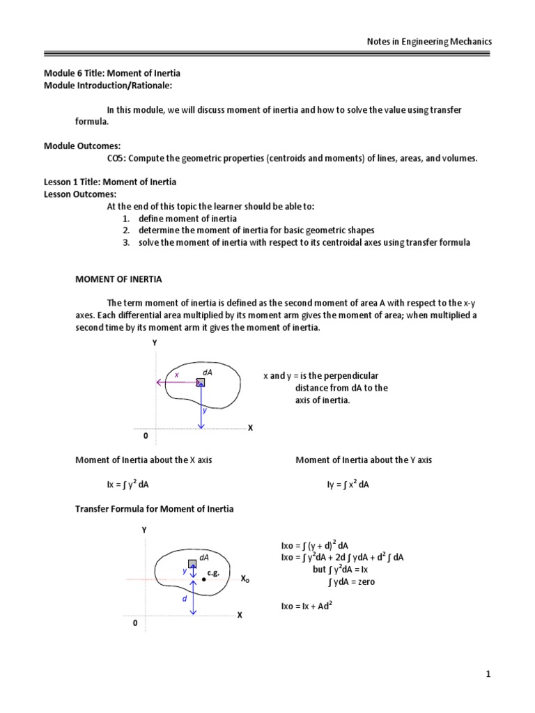Moment of Inertia in Engineering Mechanics | PDF | Physical Quantities ...
