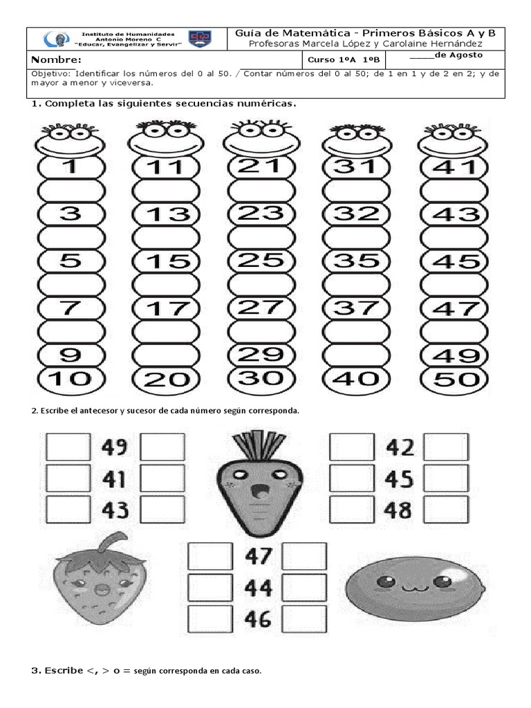 Guía de Matemática 1 Numeros Hasta El 50 | PDF