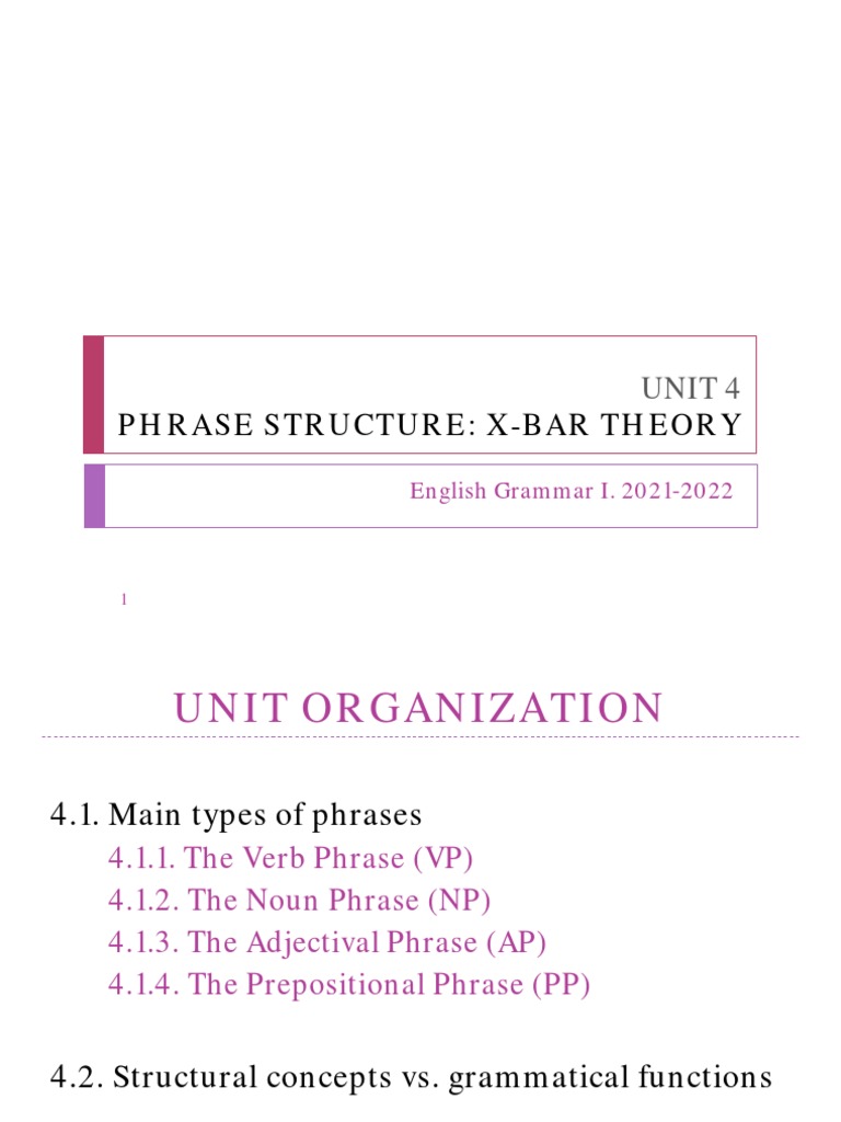 UNIT 4 - Phrase Structure. X-Bar Theory | PDF | Phrase | Lexical Semantics