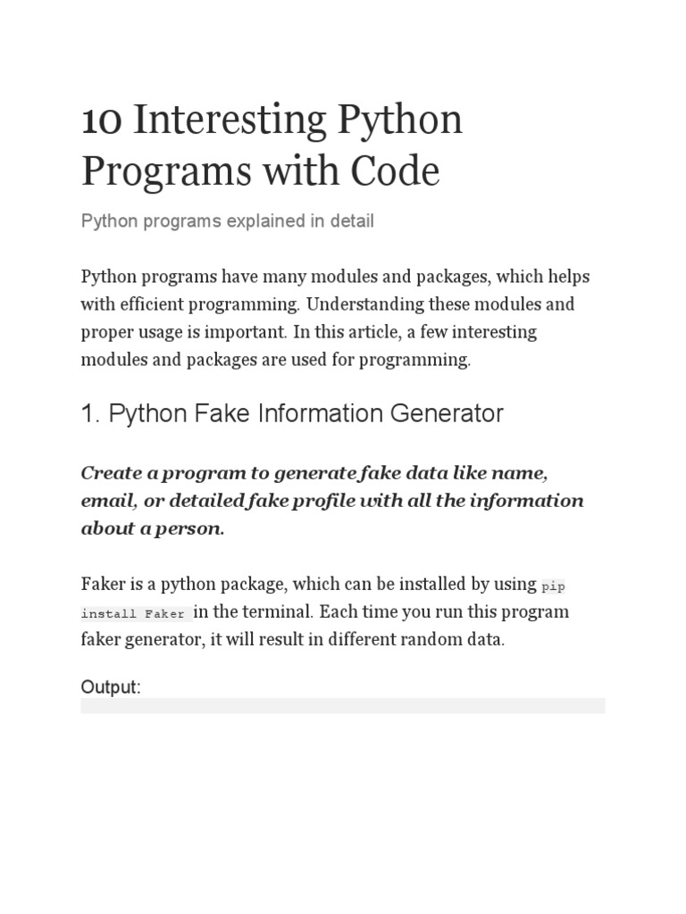 10 Interesting Python Programs With Code | PDF | Computer Program | Programming