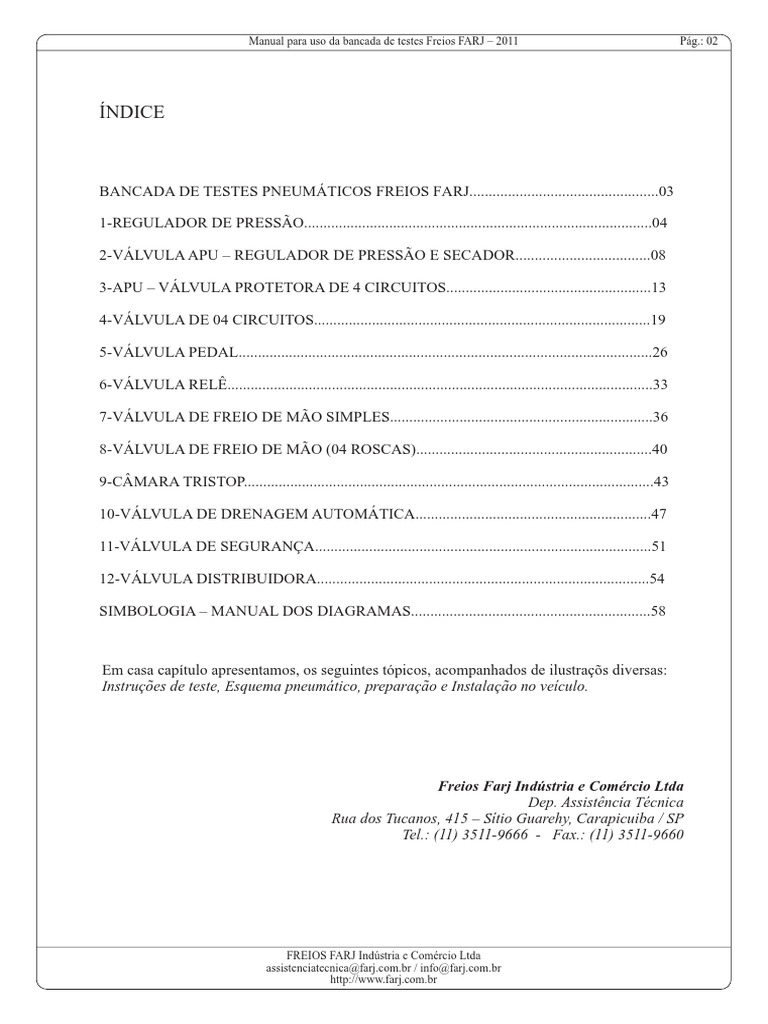 Índice - Freios Farj - Ind. e Com. Ltda | PDF
