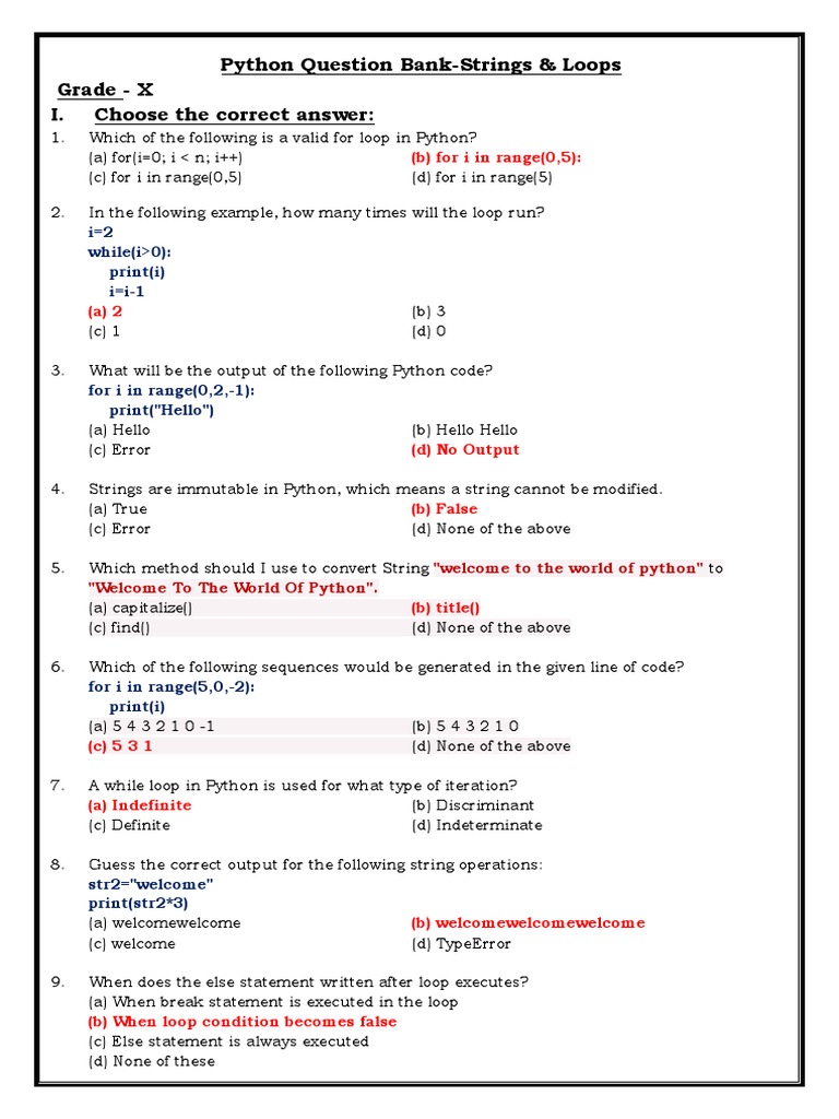 Python Question Bank on Strings & Loops | PDF | Control Flow | String ... Python Question Bank on Strings & Loops | PDF | Control Flow | String ...
