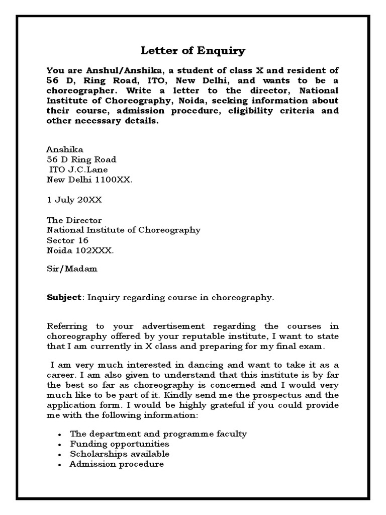 Letter of Enquiry - Grade 10 - Notes | PDF