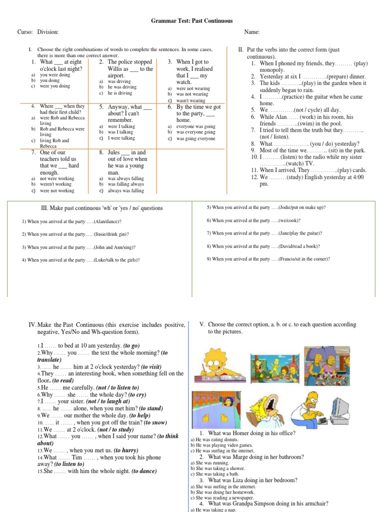 Grammar Test: Past Continuous | PDF