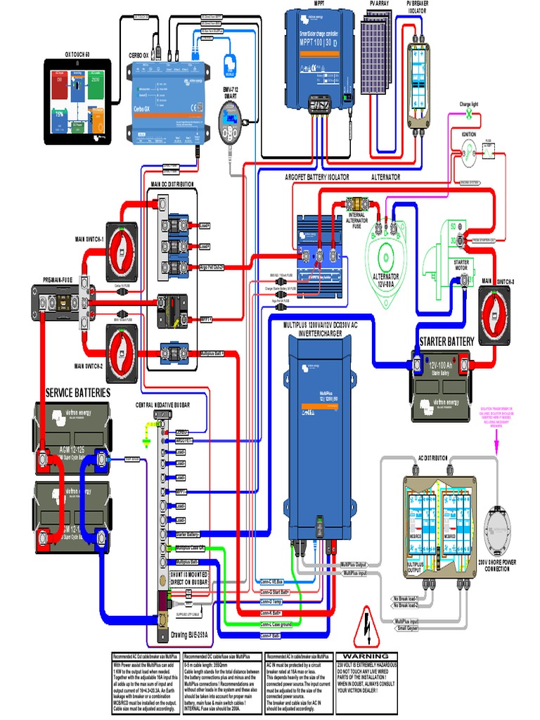 1.2KVA MultiPlus 230V System Example With BMV Cerbo GX Touch 50 Argo ...