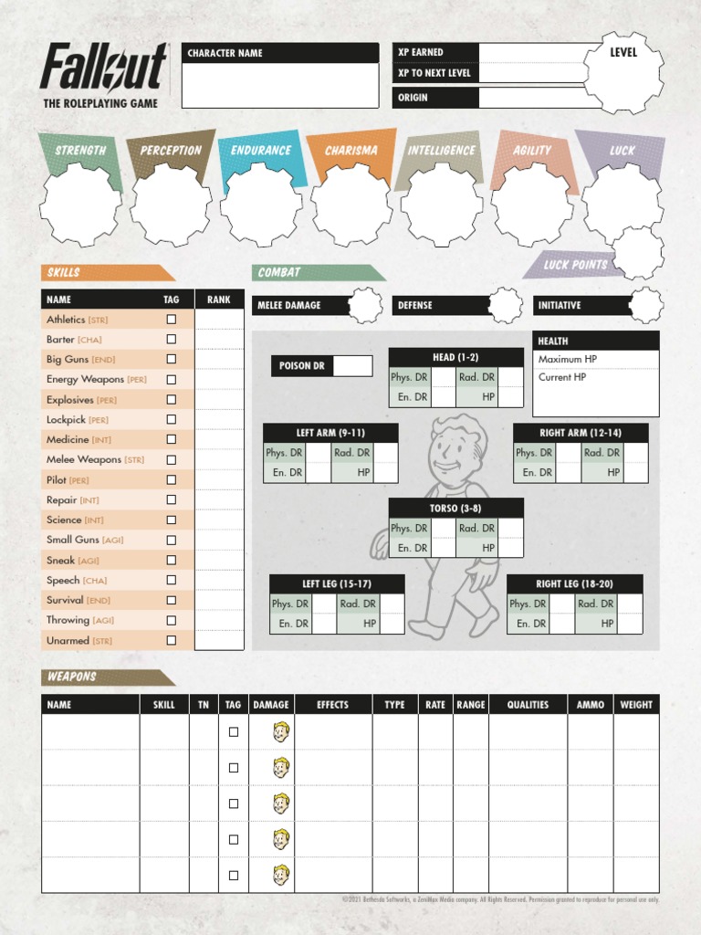 Fallout RPG - Character Sheet | PDF | Role Playing Games
