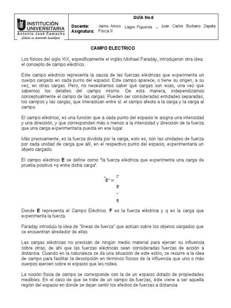 Guia 6 Campo Electrico | PDF | Electricidad | Campo eléctrico