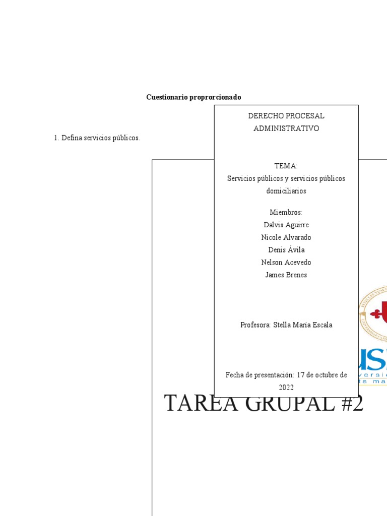 TAREA 2 Servicios Públicos y Servicios Públicos Domiciliarios de ...