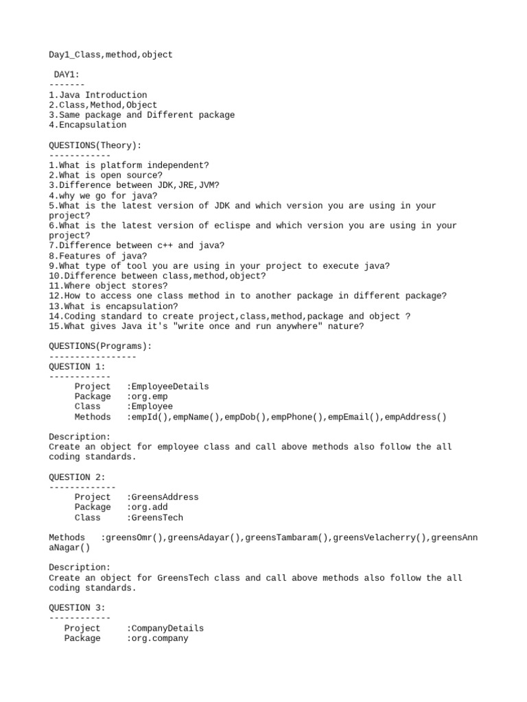 Home Work Day 1 Pdf Method Computer Programming Class Computer 6406