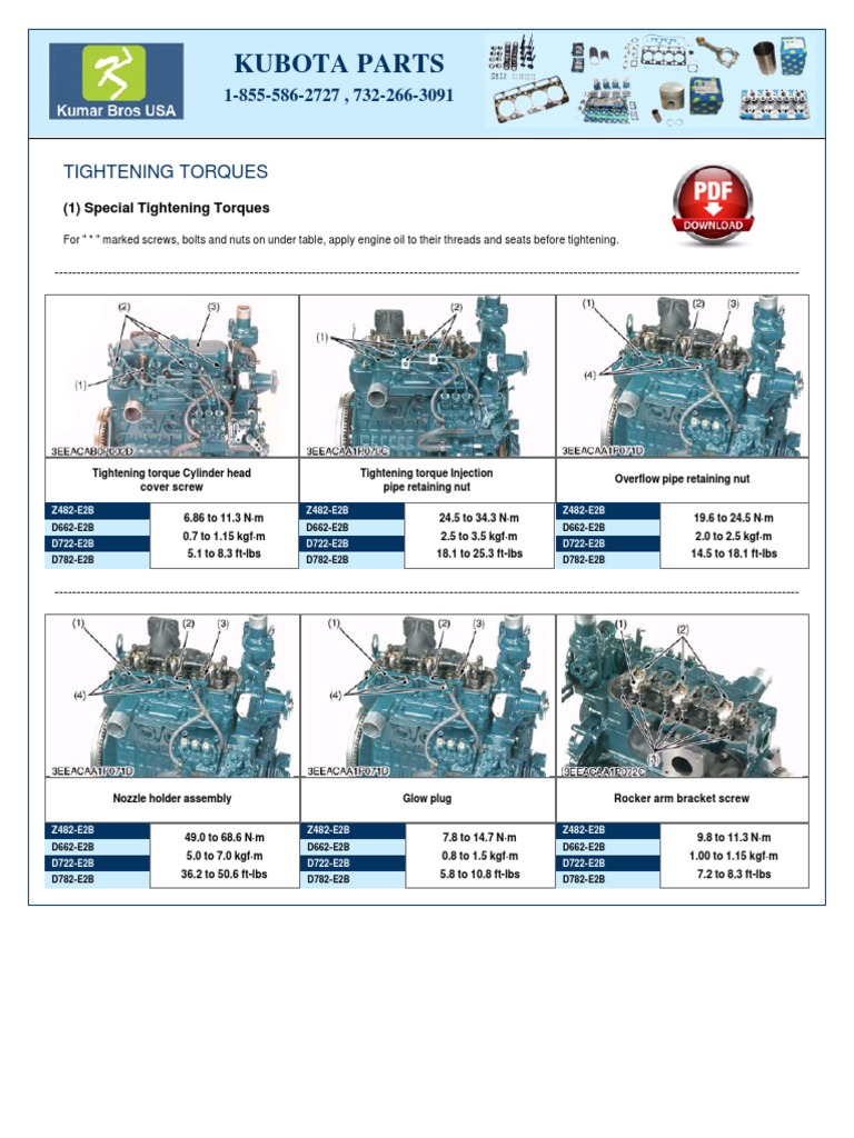 Kubota Parts: Tightening Torques | PDF | Screw | Nut (Hardware)