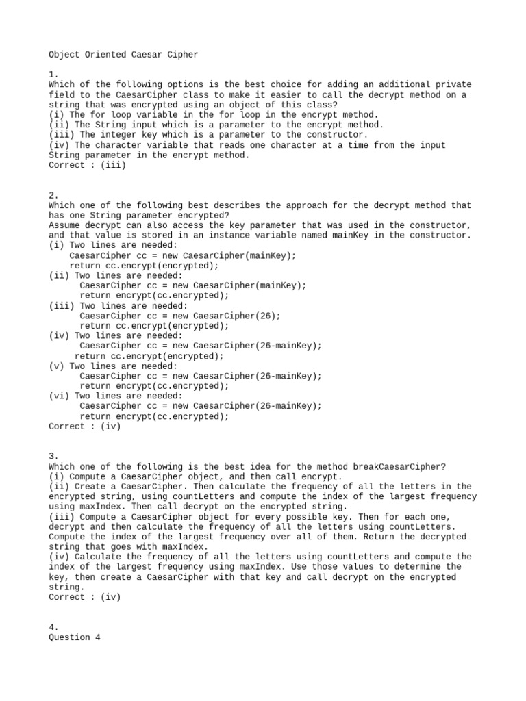 Object Oriented Caesar Cipher Decryption Pdf Encryption Parameter Computer Programming 0170