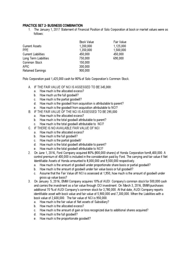 Practice Set 2 Abc | PDF | Goodwill (Accounting) | Book Value