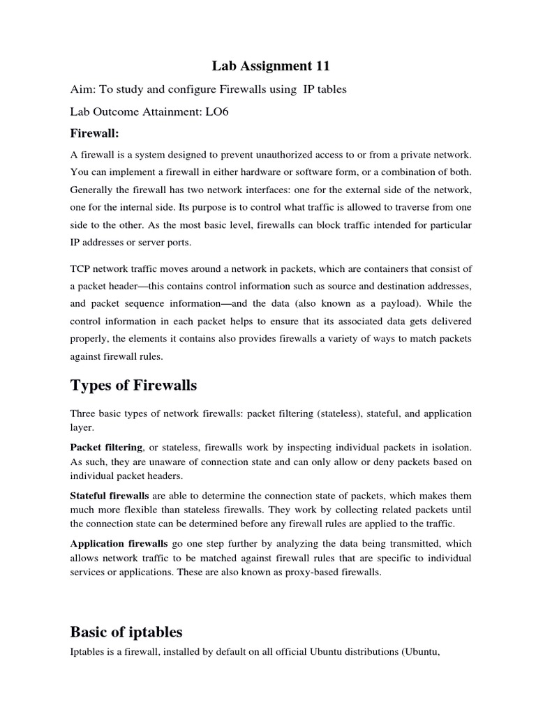 Lab Assignment 11 Firewalls Using Iptables Pdf Firewall Computing