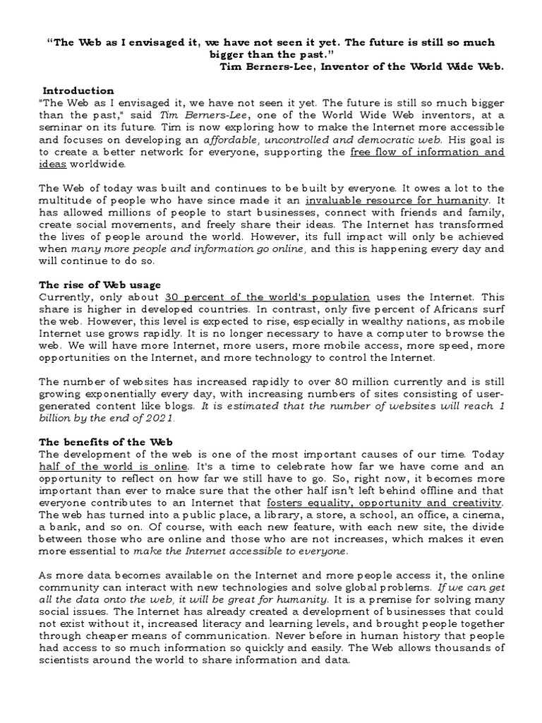 English Presentation Text The WWW | PDF | World Wide Web | Internet & Web