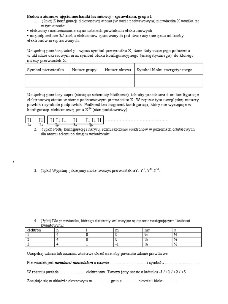 Budowa Atomu W Ujęciu Mechaniki Kwantowej - 1 | PDF