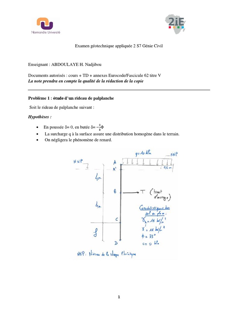 Examen Geotech 2 - 2IE | PDF | Fondation profonde | Ingénierie civile