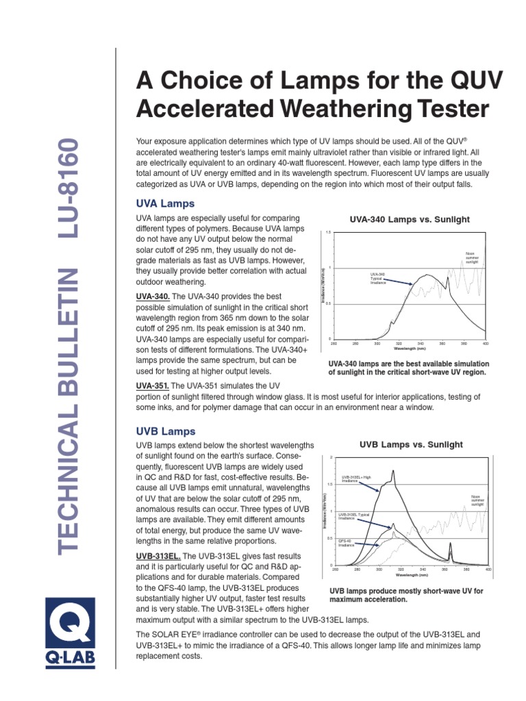 A Choice of Lamps For The QUV | PDF | Ultraviolet | Chemistry