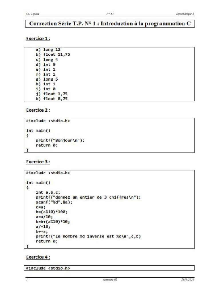 Correction Série T.P.1 Informatique 2 | PDF