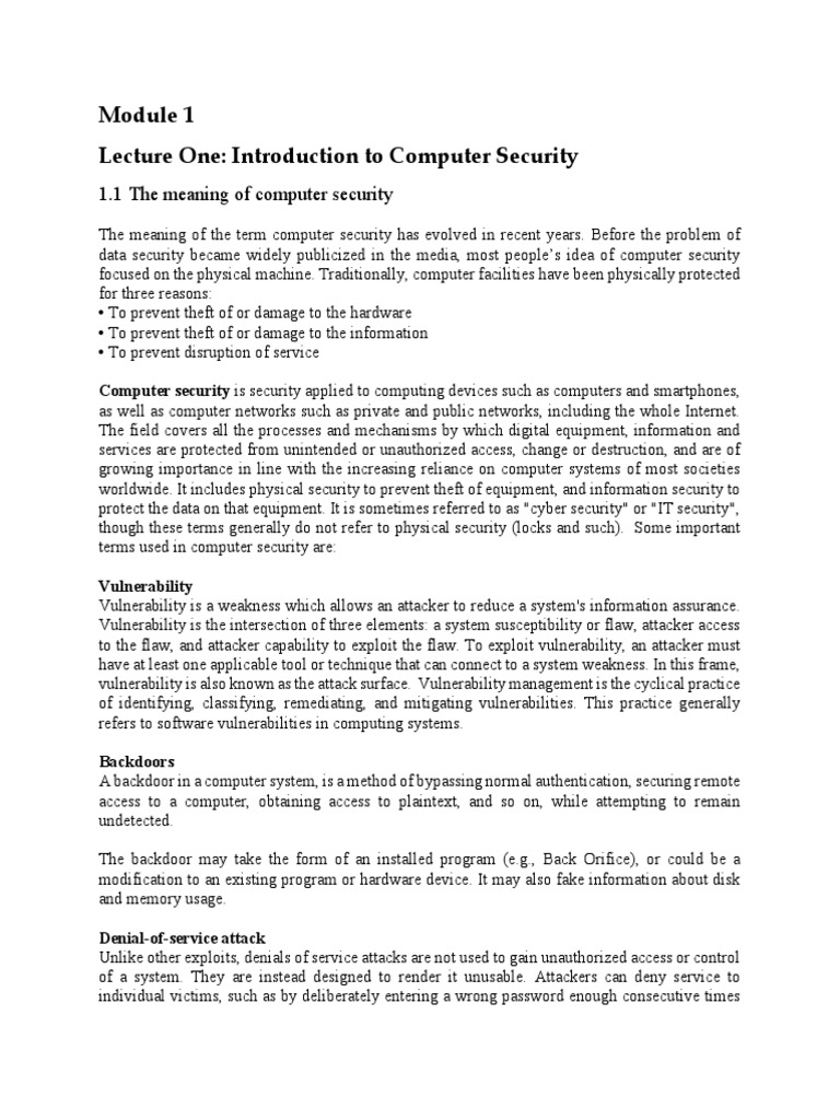 Lecture 1 - Introduction To Computer Security | PDF | Security ... Lecture 1 - Introduction To Computer Security | PDF | Security ...