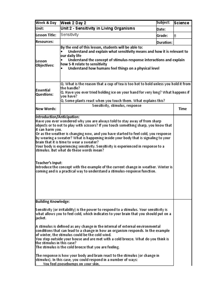 Understanding Sensitivity in Organisms | PDF | Stimulus (Physiology ...