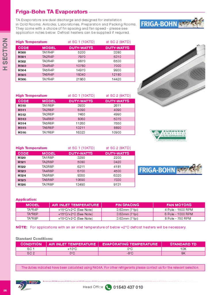 Friga-Bohn TA Evaporators Overview | PDF | Heat Transfer | Temperature