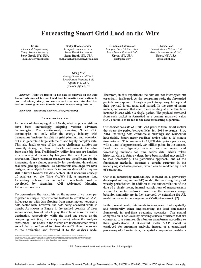 Streaming Load Forecasting: An Analysis on the Wire Approach for Smart Grid Data | PDF