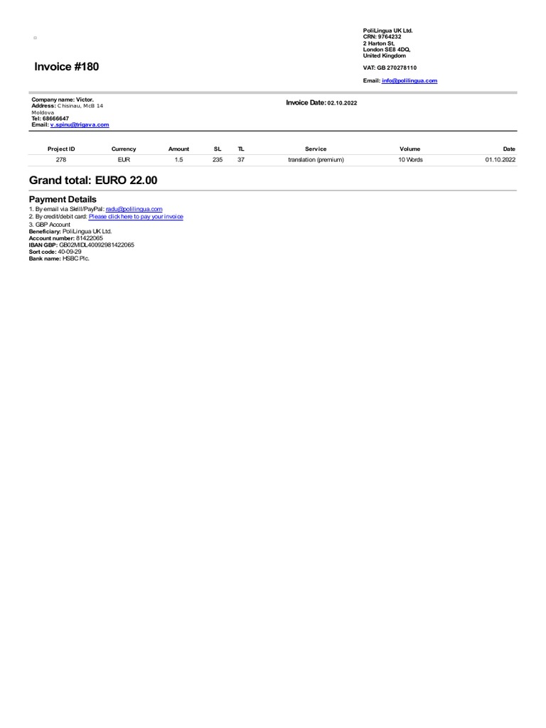Invoice #180 | PDF