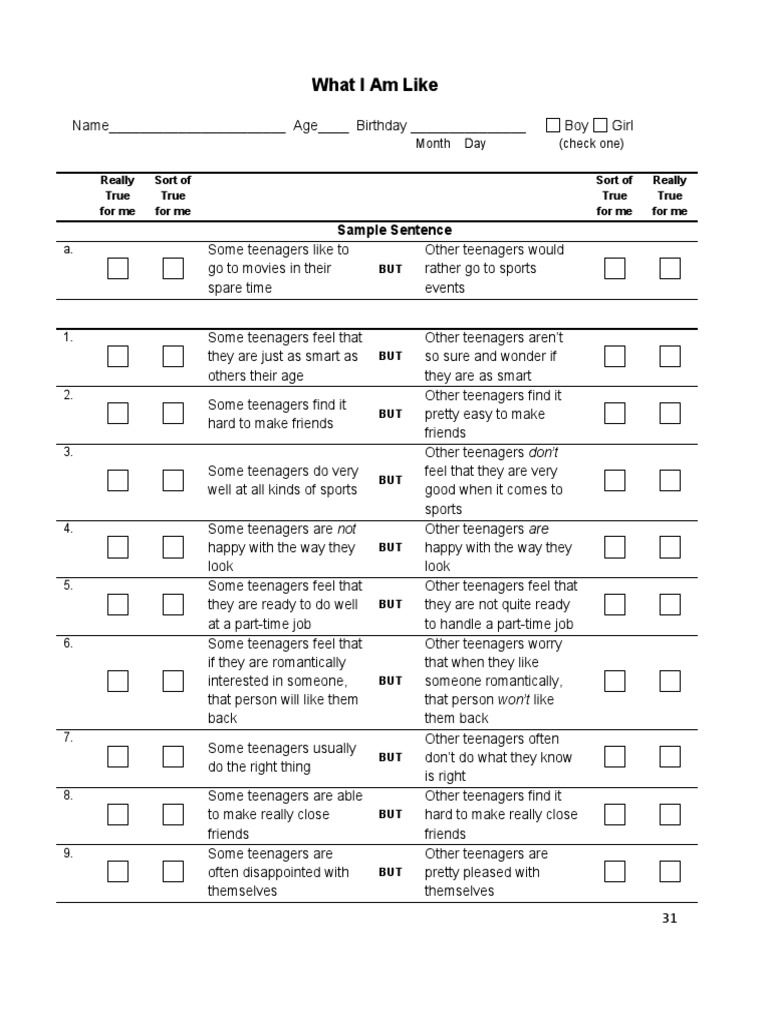 Self-Perception Profile For Adolescents - Harter | PDF | Adolescence ...