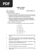 Icse Class 9 Physics Sample Paper 2025 | PDF | Acceleration | Velocity