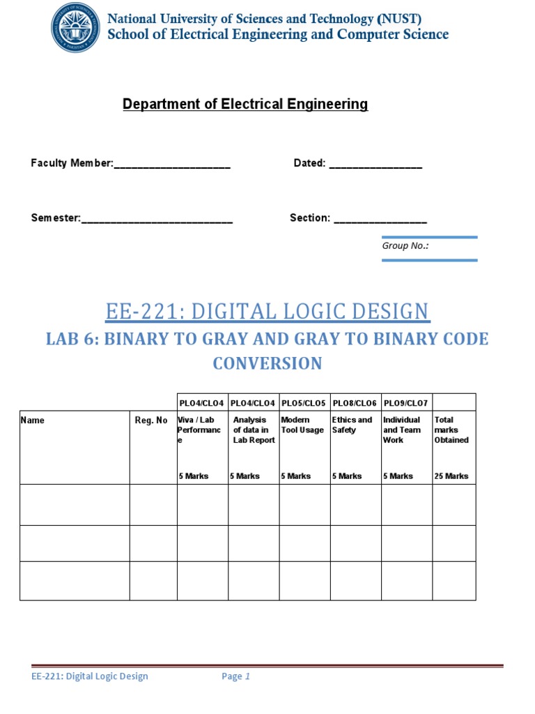 Lab6 Code Conversion Binary To Gray And Gray To Binary Pdf Arithmetic Electronics