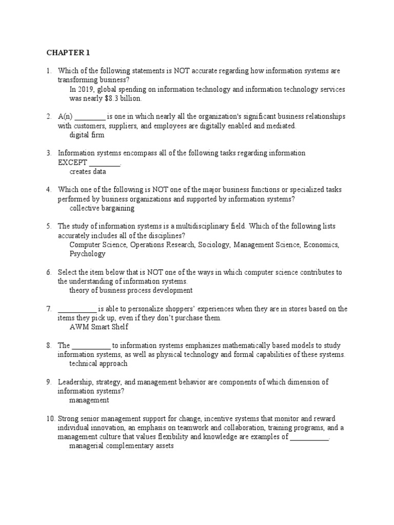 Information System Technology Exam 1 Review Questions | PDF ...