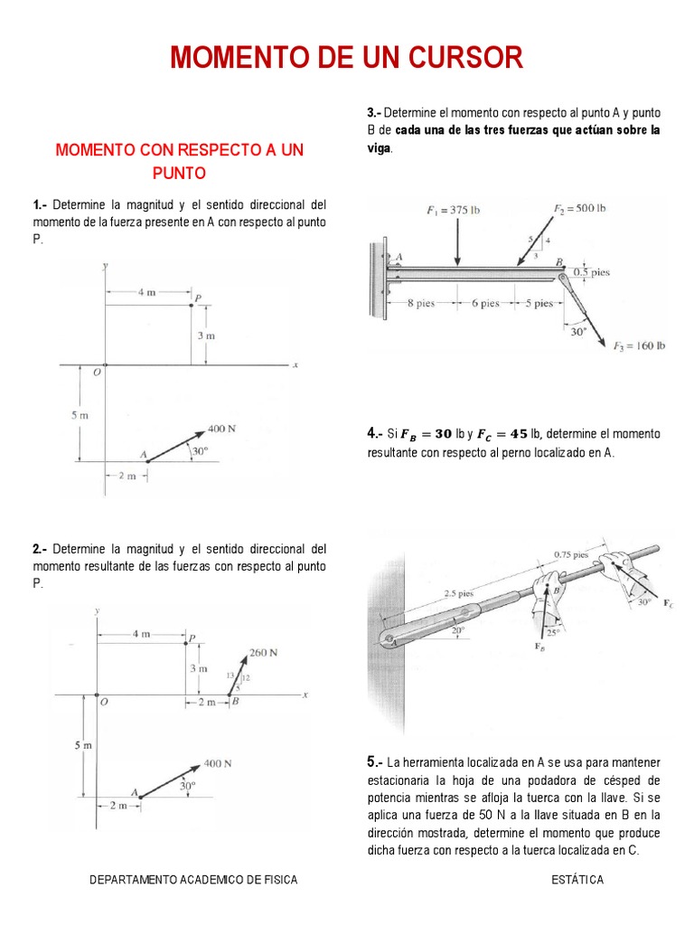 Momento Con Respecto A Un Punto y Un Eje - Ejercicios - Trabajo de Campo - 1 | PDF | Fuerza ...