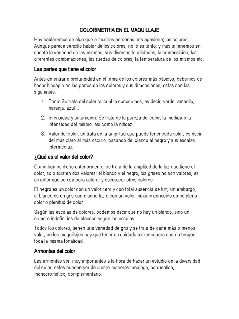 Colorimetria en El Maquillaje | PDF | Color | Amarillo