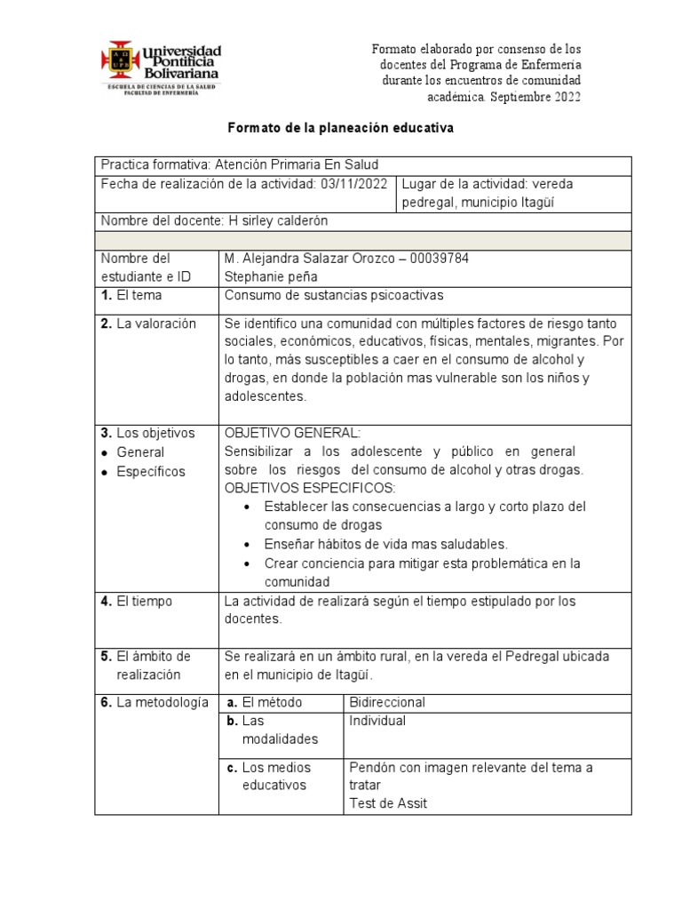 Planeación Educativa Final Aps | PDF | La dependencia de sustancias | Esquizofrenia