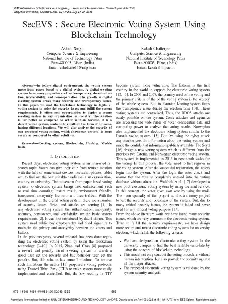 SecEVS Secure Electronic Voting System Using Blockchain Technology | PDF | Electronic Voting ...