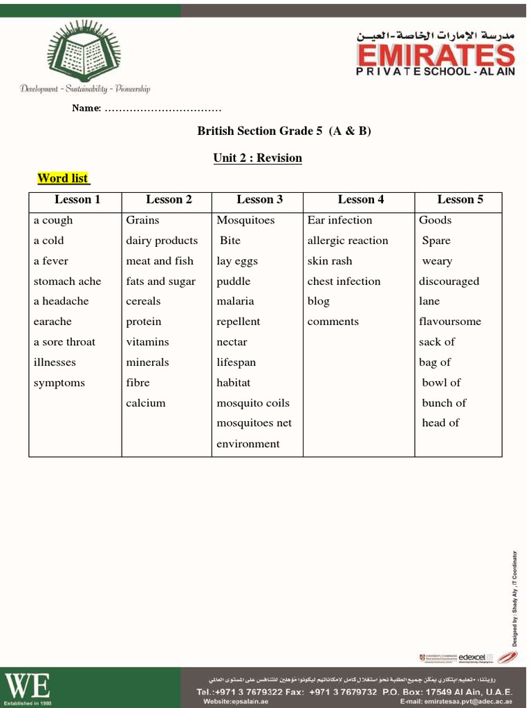 Unit 2 - Revision - Answers | PDF | Mosquito