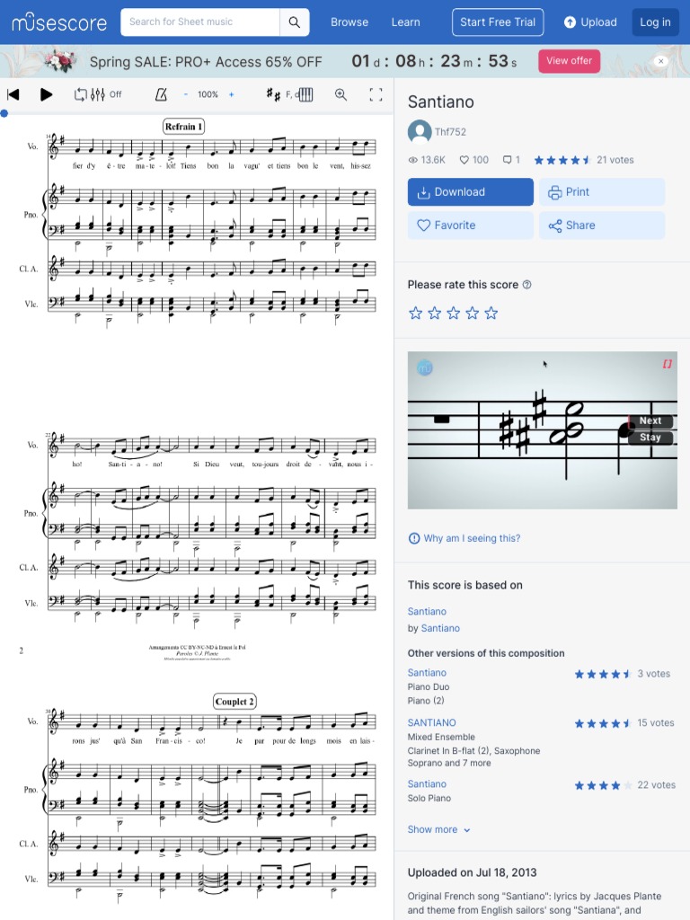 Santiano Sheet Music For Piano (Solo) | PDF | Classical Music | Musical ...