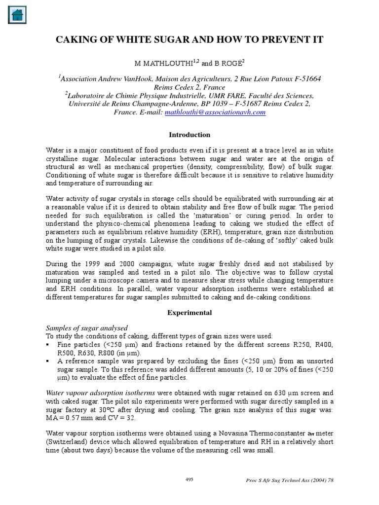 2004 - Mathlouthi - CAKING OF WHITE SUGAR | PDF | Adsorption | Humidity